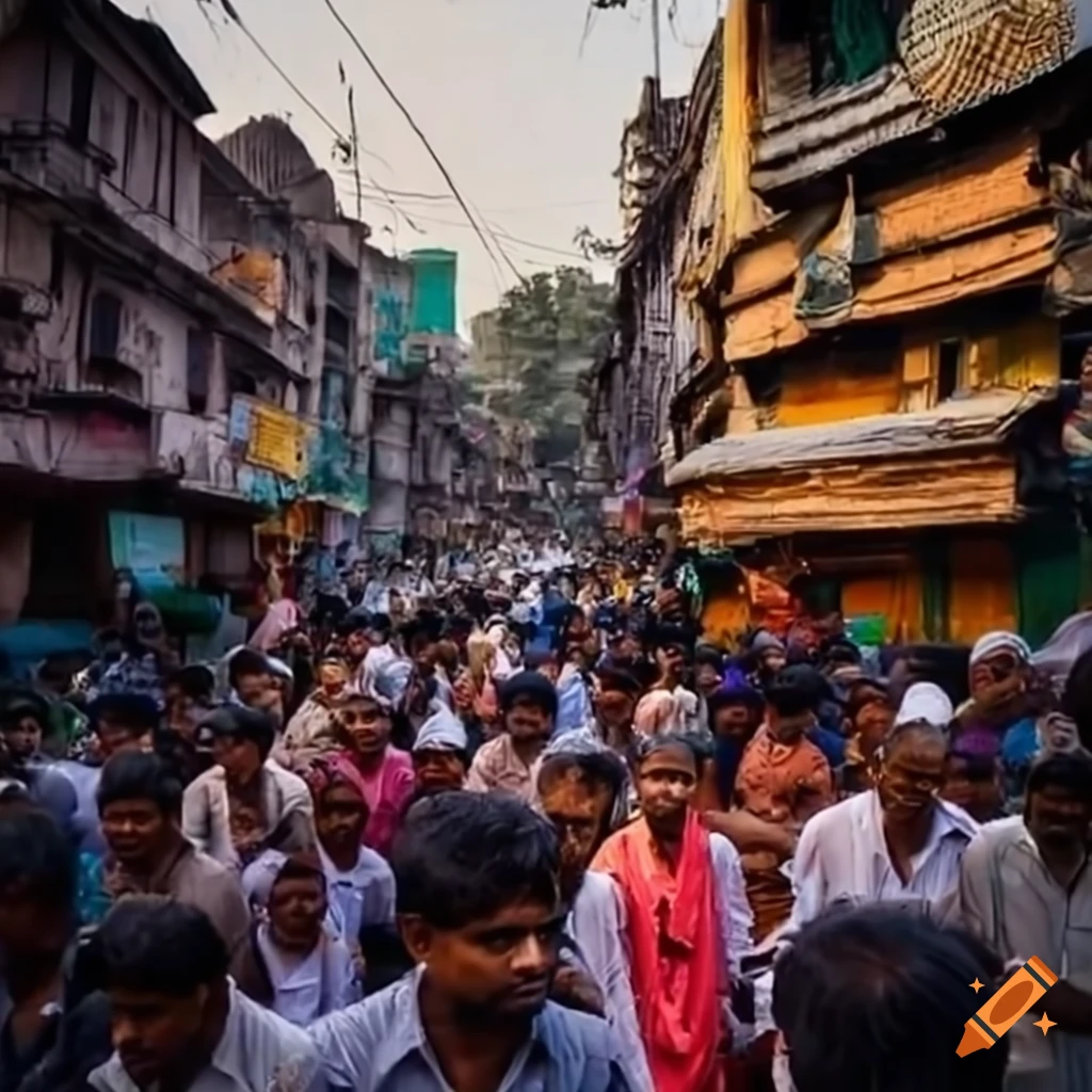 Crowded streets of india on Craiyon