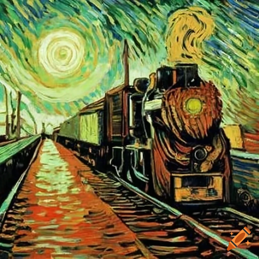 Downbound train painting by van gogh on Craiyon