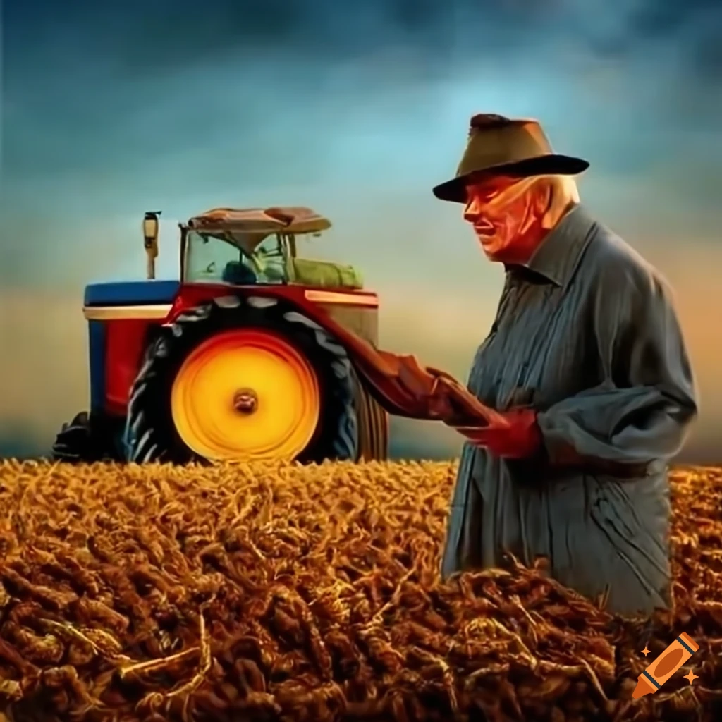 Jimmy carter harvesting peanuts on a tractor photorealistic