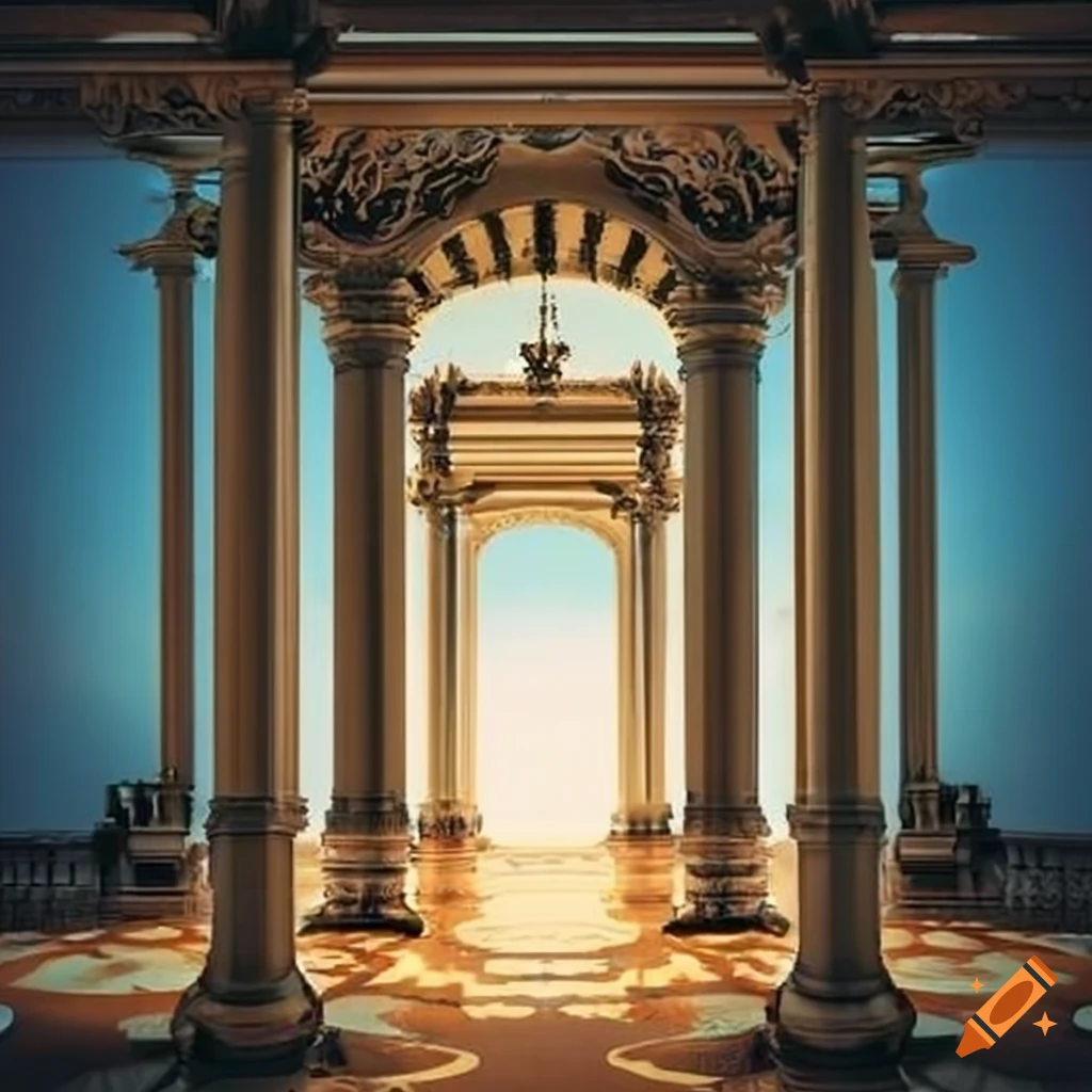 Elegant banners hanging between classic columns on Craiyon