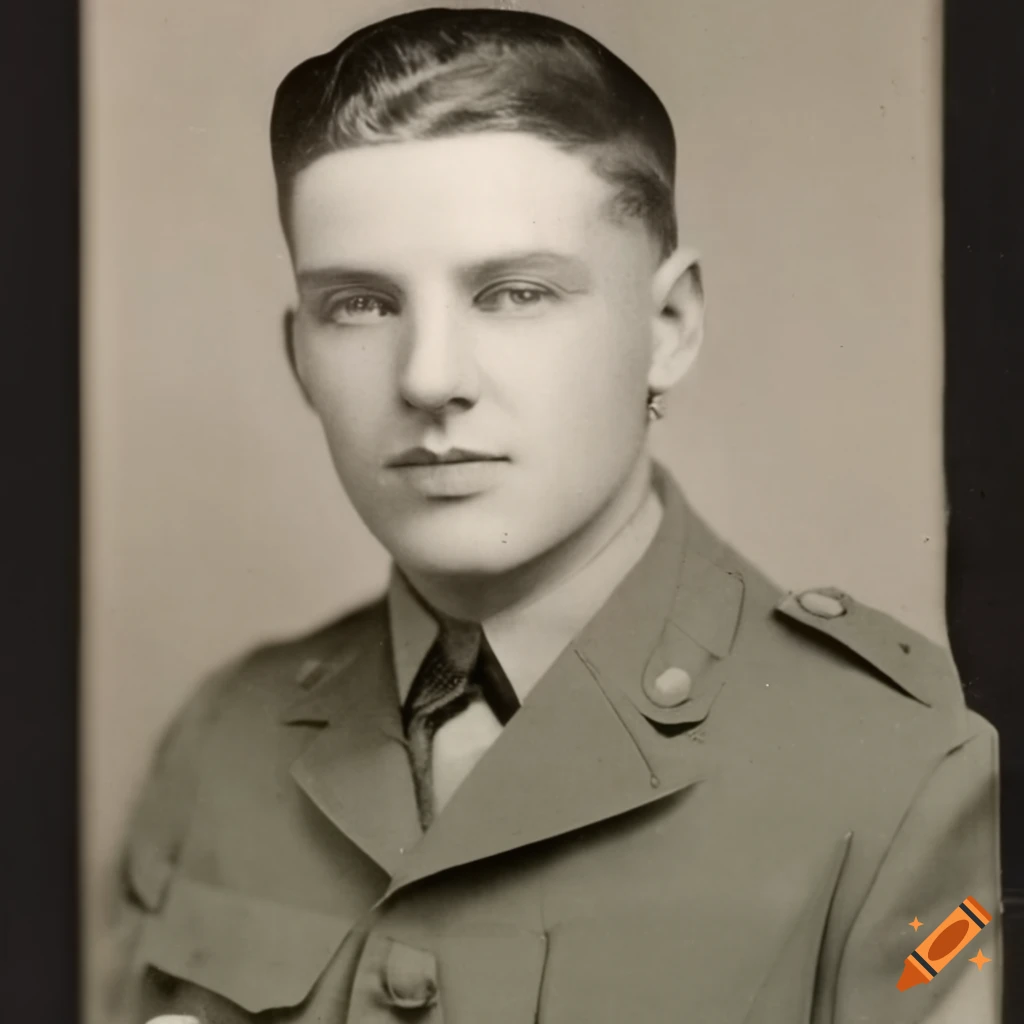 Young man wearing army uniform old post card photo 1945 black and white ...