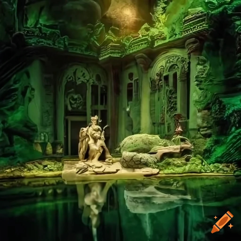 A beautiful diorama showcasing statues amidst lush nature about Greek ...