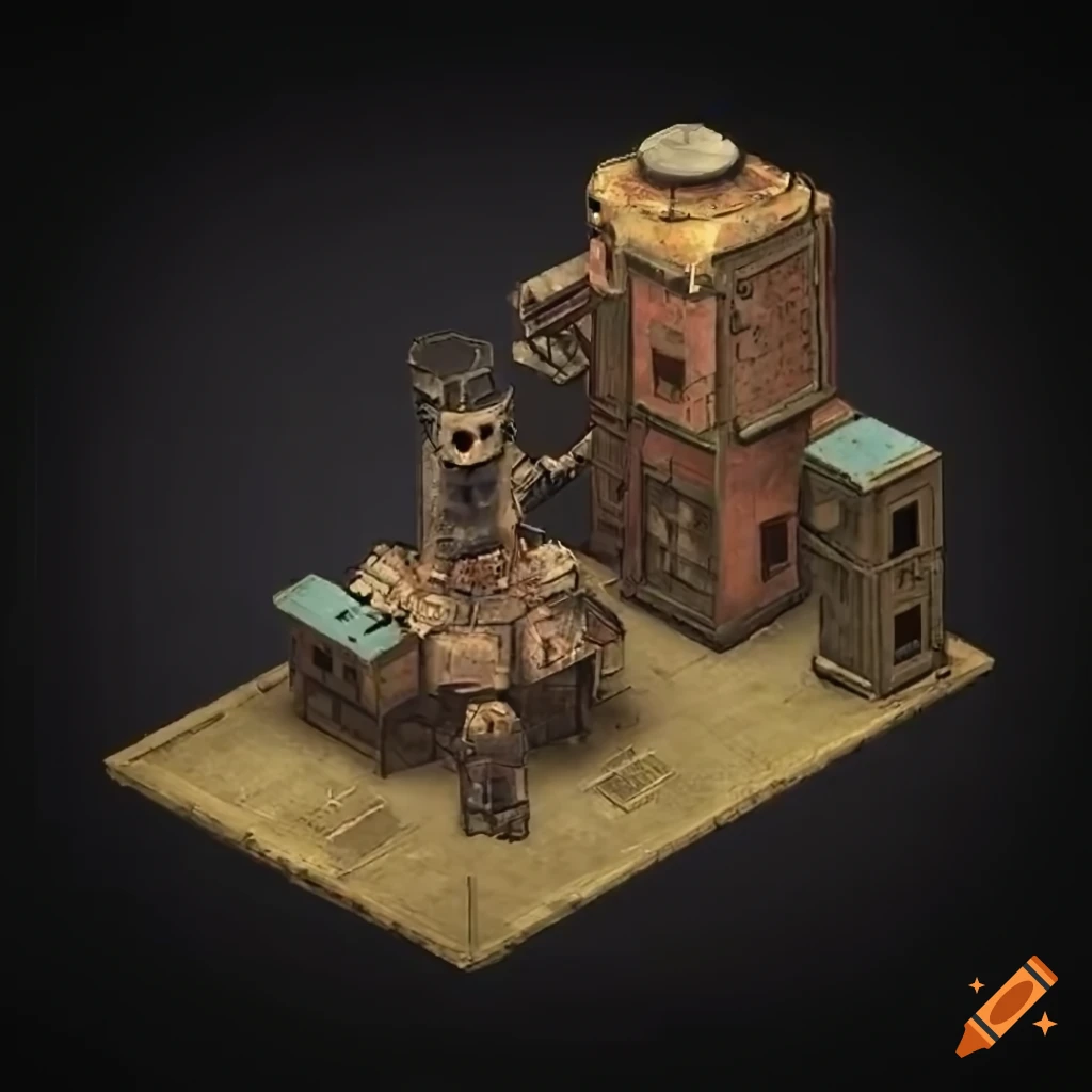 Fallout, isometric sprite, fallen satellite from the 1960s, wasteland