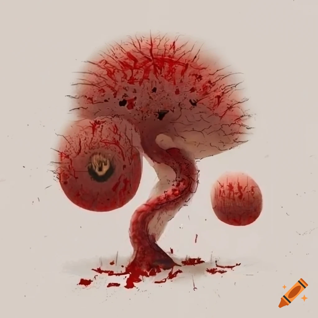 Create concept art of red and white chitin creatures on white ground ...