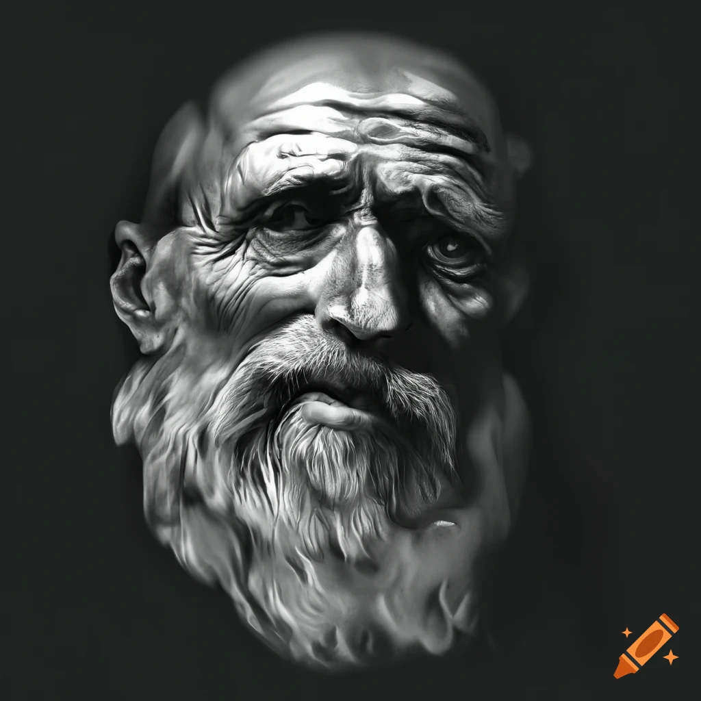 Portrait of seneca in black and white black background