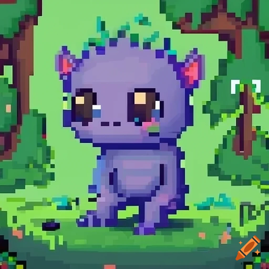 Cute pixel art little monster jungle