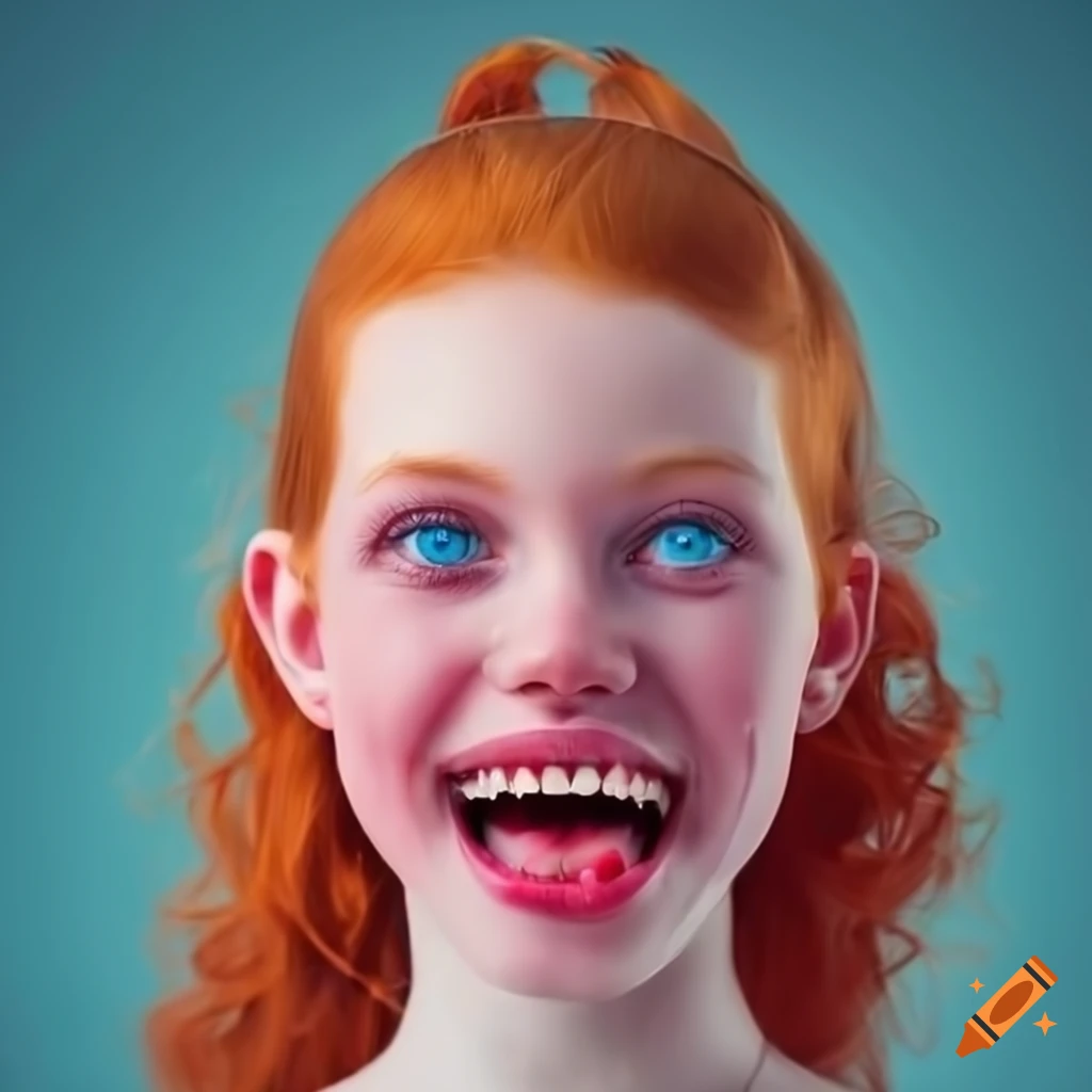 Ginger Girl With Blue Eyes And Pink Teeth On Craiyon