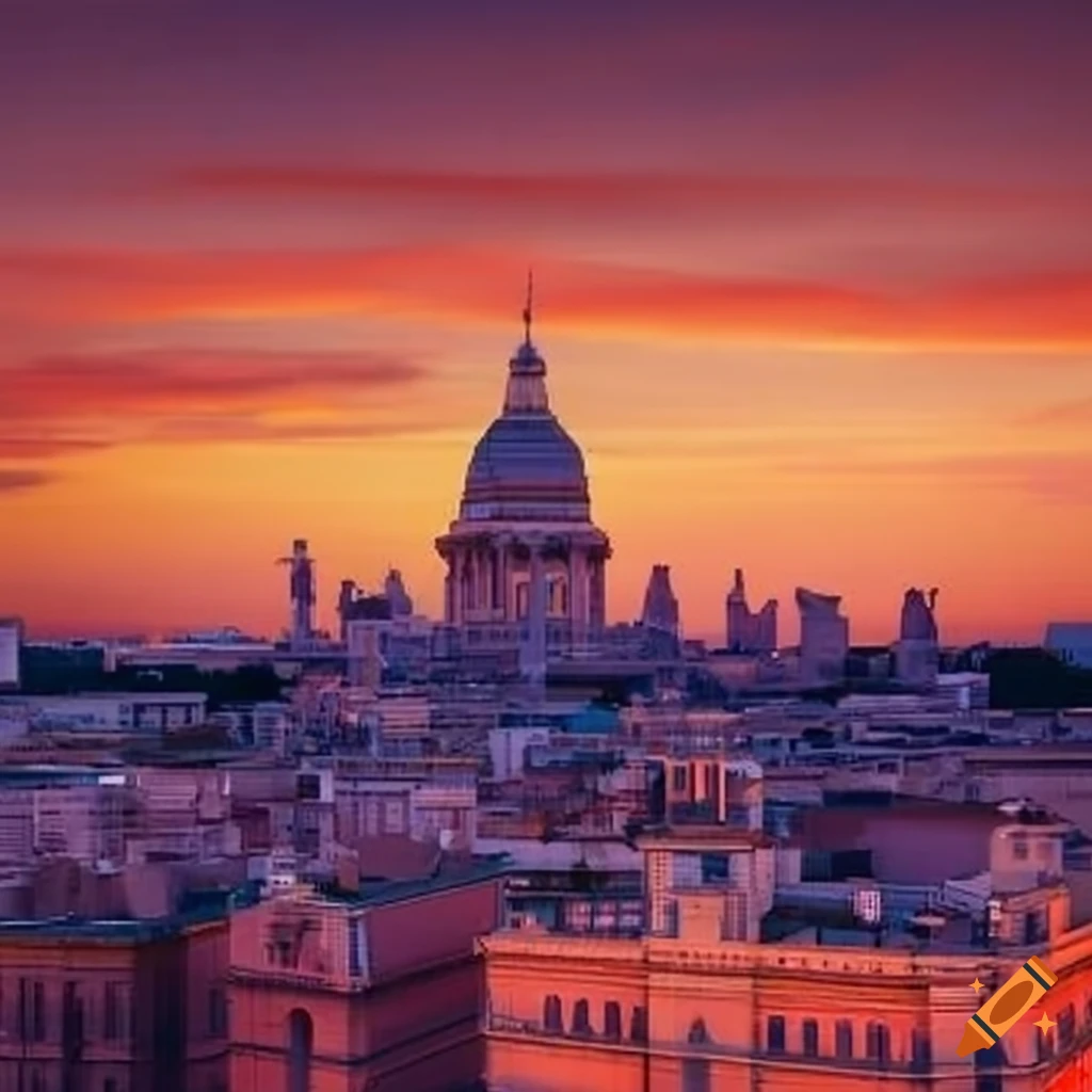 Rom skyline spectacular sunset sky on Craiyon