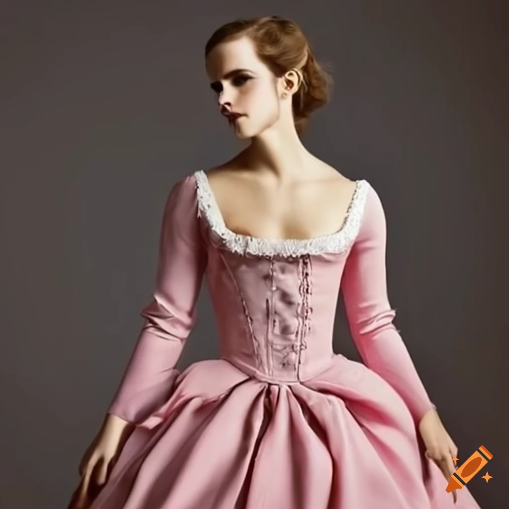 Emma Watson as an 18th century woman in a pink gown on Craiyon
