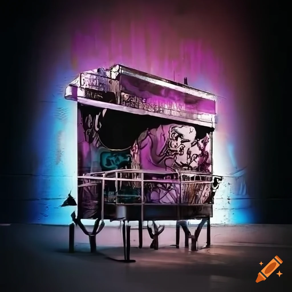 Graffiti art featuring the word 'chemsyn' on a commercial dishwasher