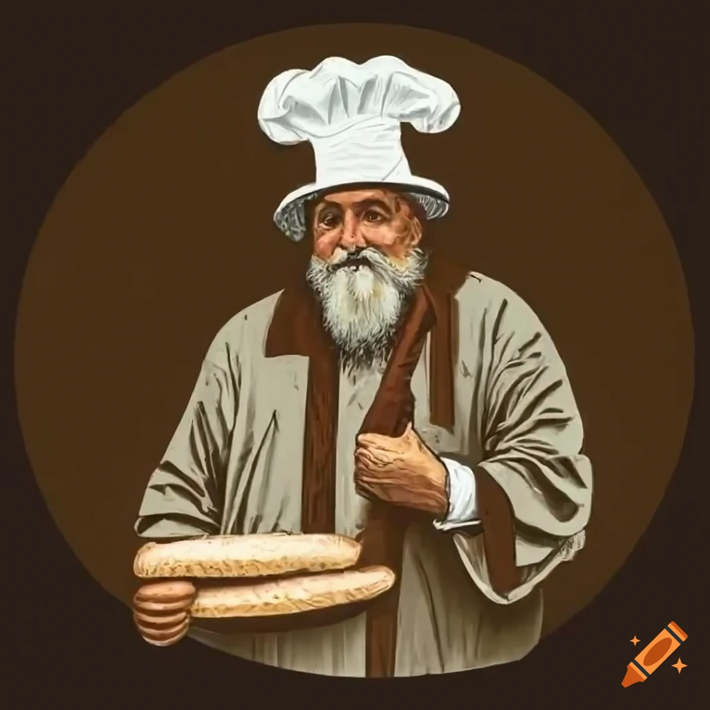 Portrait of a baker wizard wearing a chef wizard hat, middle aged man ...