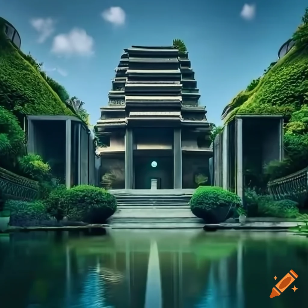 A stunning modern temple surrounded by lush greenery designed by Hans ...