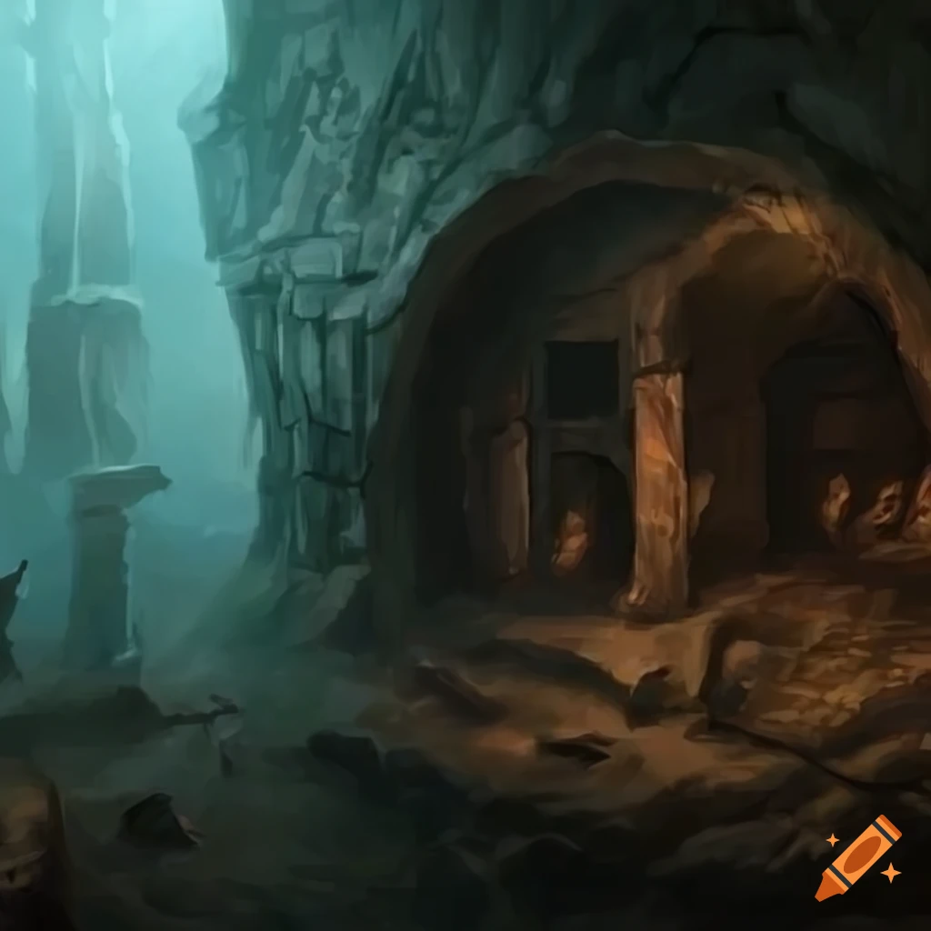 Realistic art of a mine dungeon for roleplaying games on Craiyon