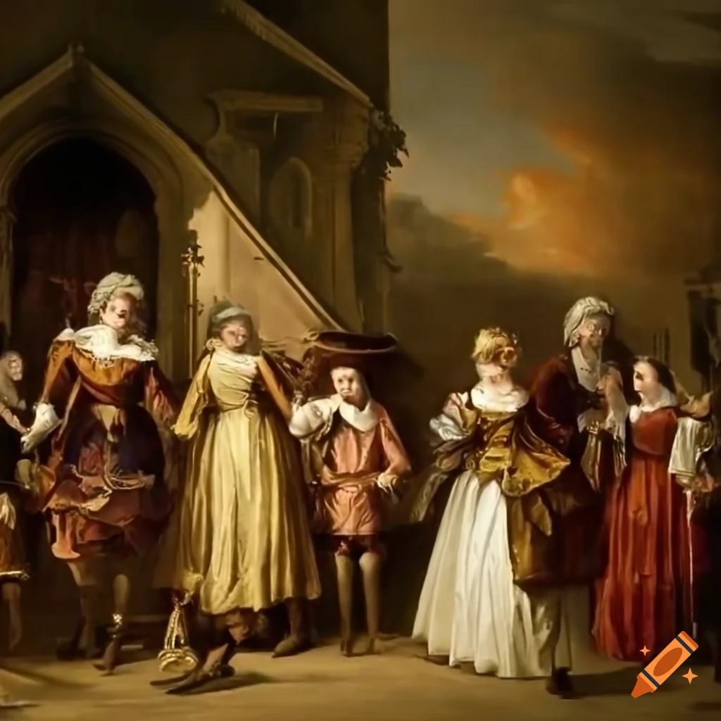 A 1700th century party outside a church on Craiyon