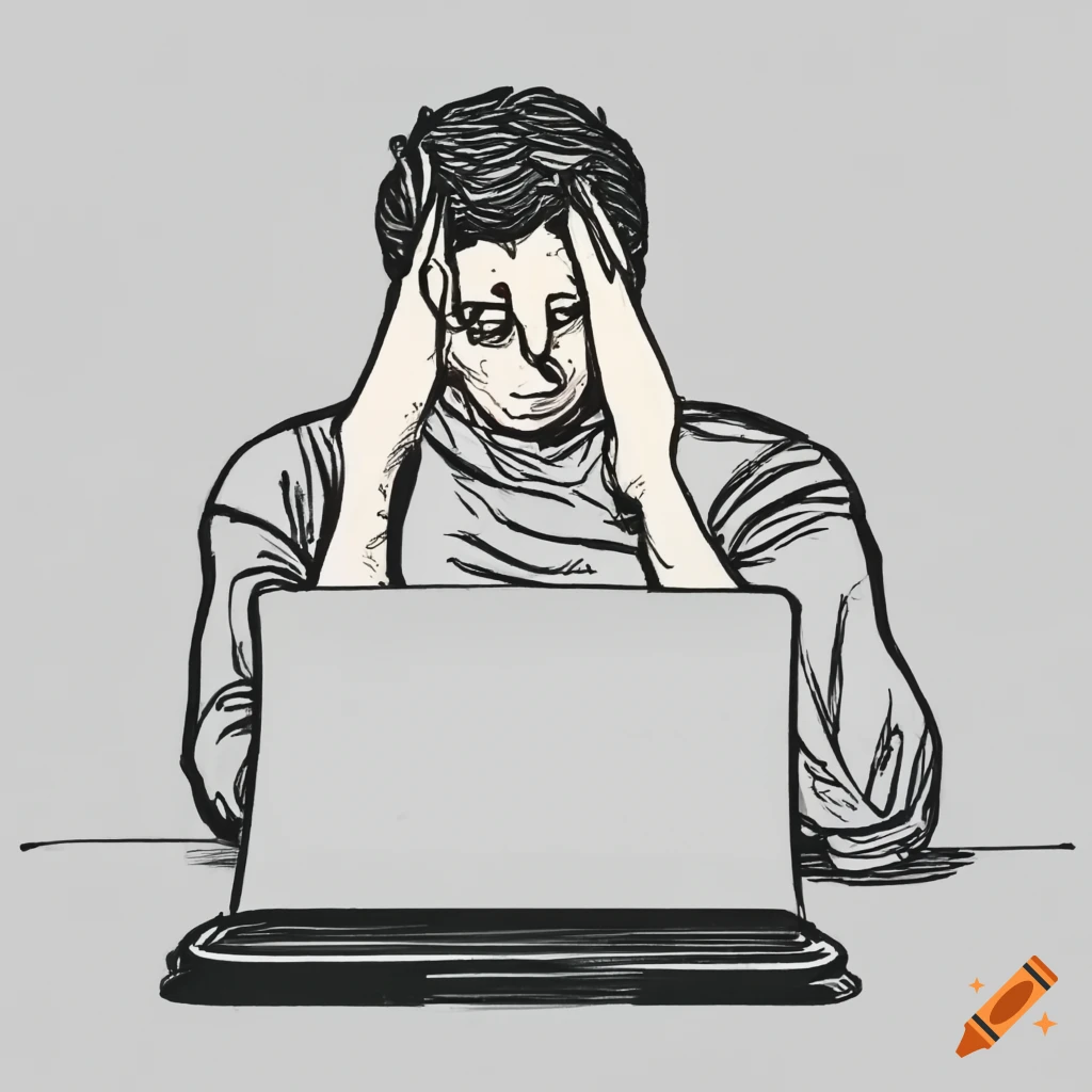 A sketch of a man stressing over work