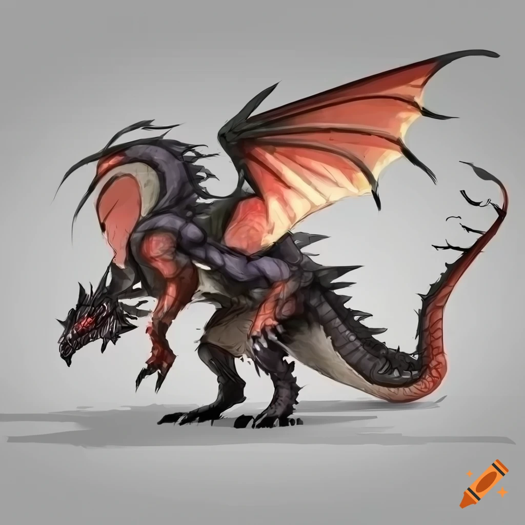 Full body dragon concept design, side view on Craiyon