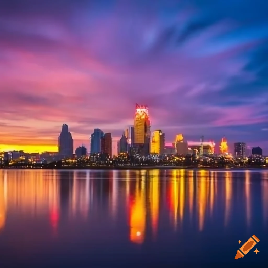 New orleans skyline panorama fair spectacular glowing sunset sky on Craiyon