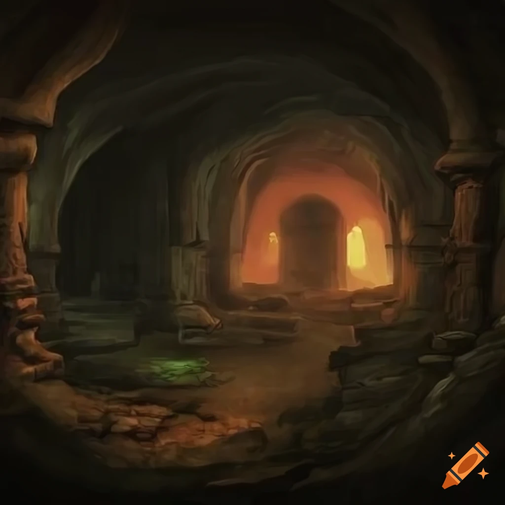 Detailed illustration of an underground dungeon for rpg adventures
