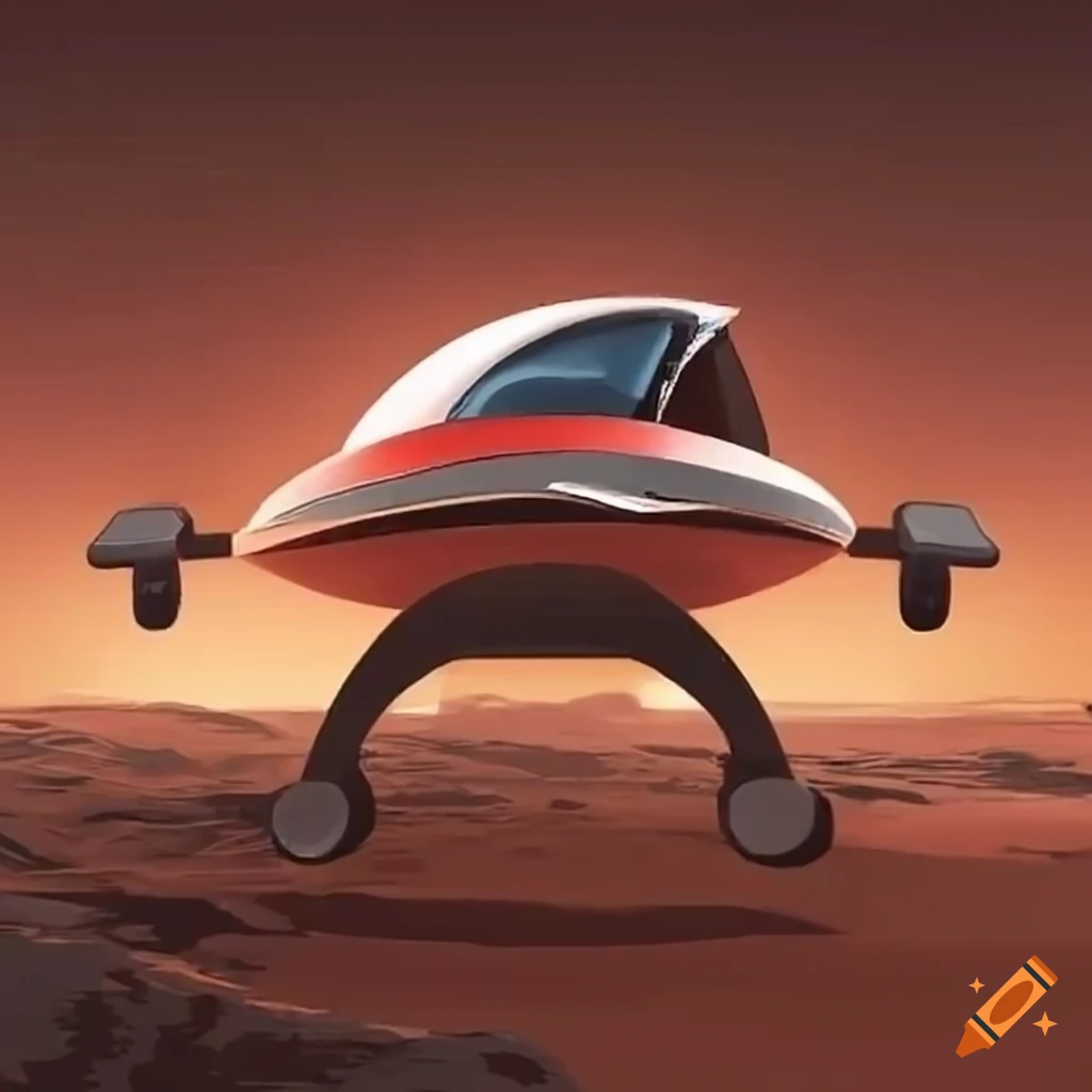 Create a logo with a flying car heading to mars with the text ...