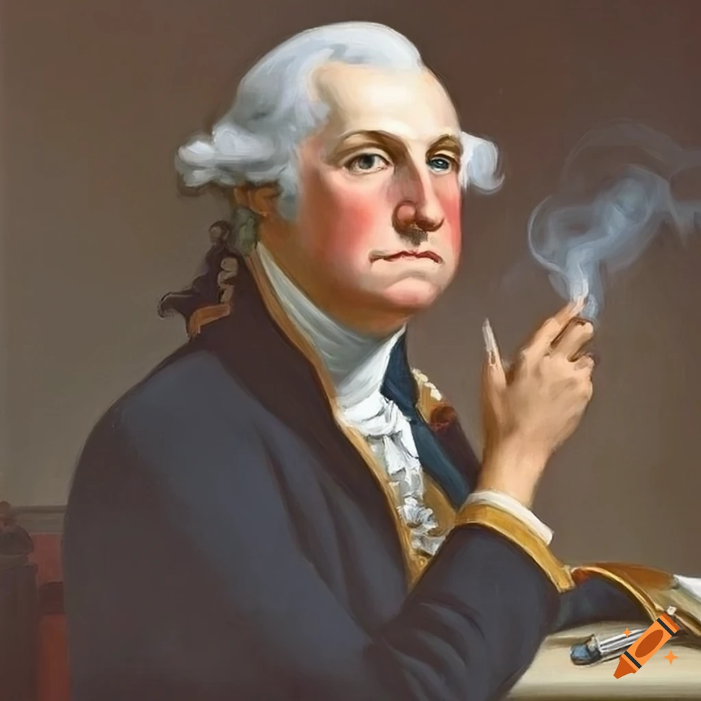 Classical painting of george washington smoking a cigarette