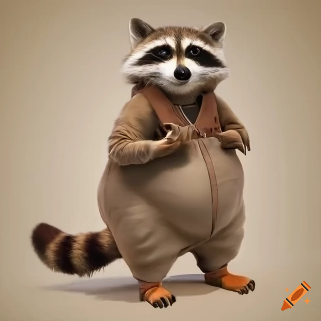Fat anthropomorphic raccoon standing upright brown fur wearing an apron ...