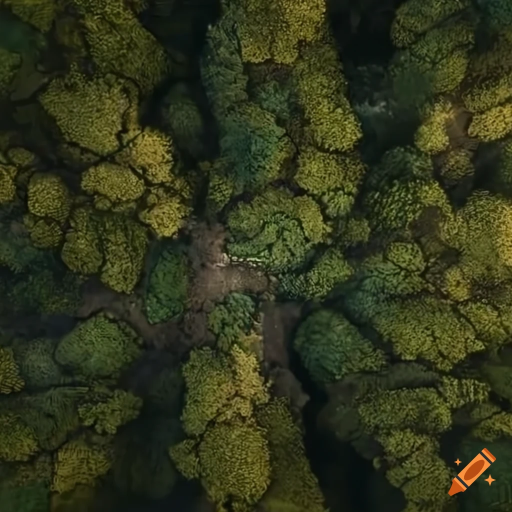 Military straight top down view map forest far away too much fooliage