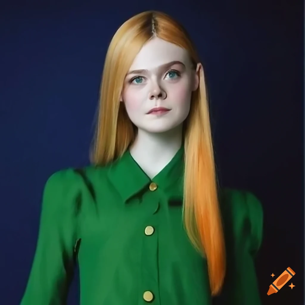 Elle Fanning portrays a blue skinned elf with long, red hair and ...