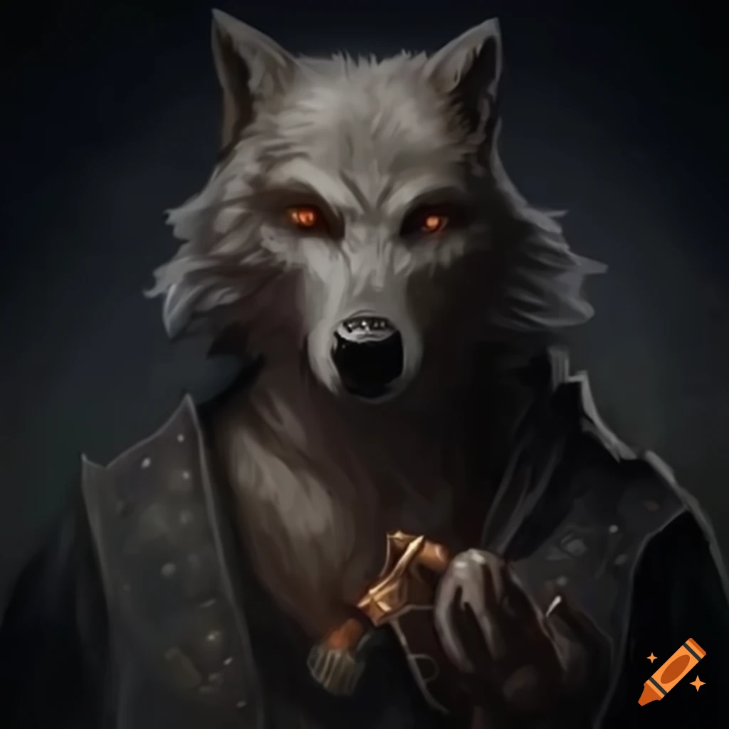 An imposing humanoid wolf mage casting a spell in a medieval setting on ...