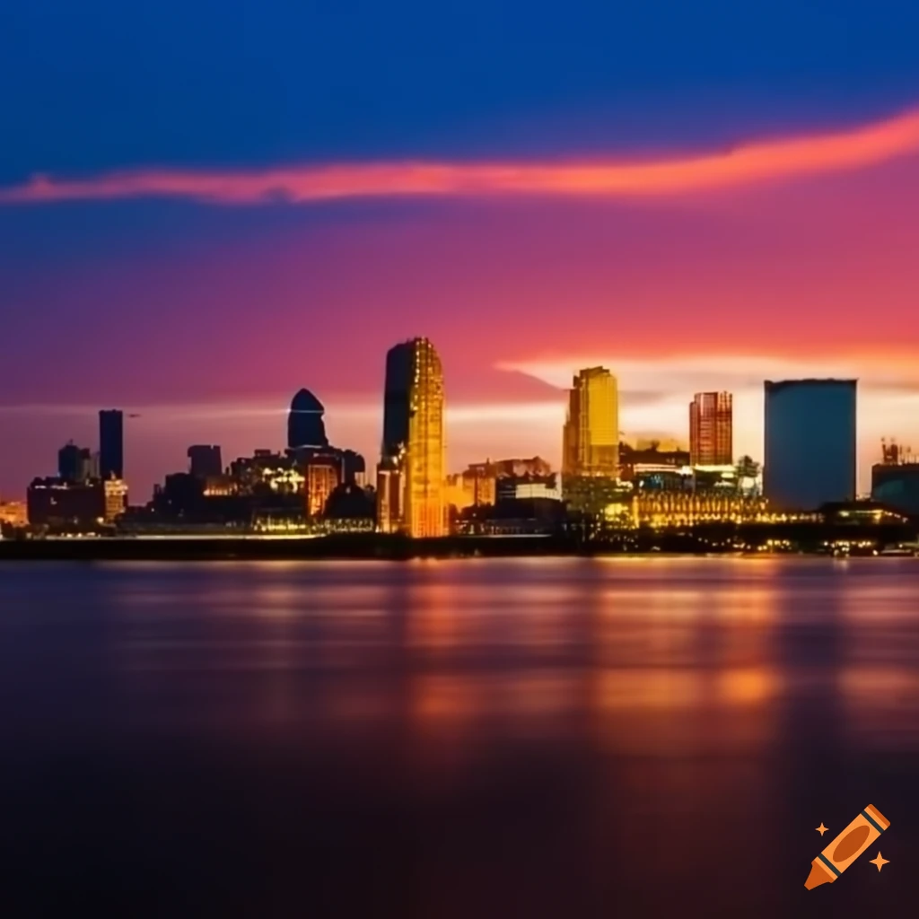 New orleans skyline panorama fair spectacular glowing sunset sky on Craiyon