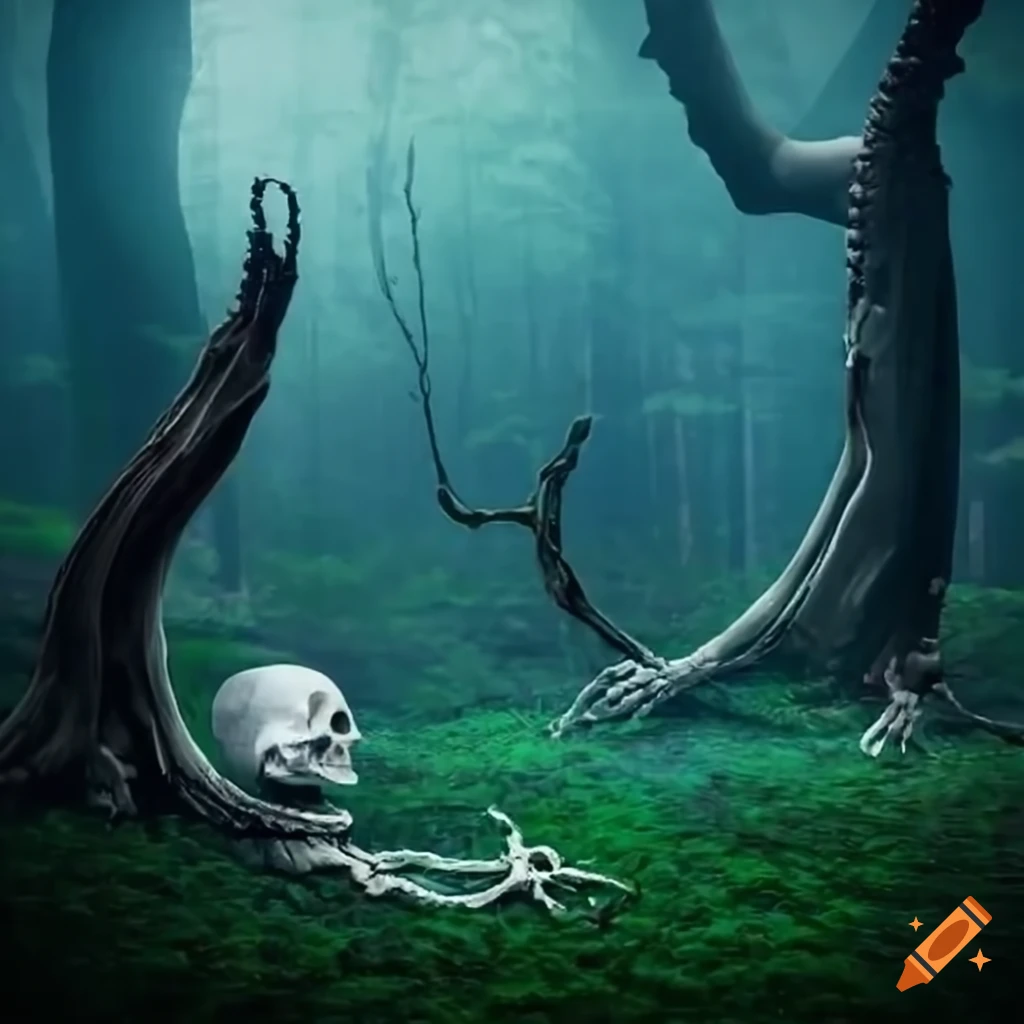 Skeleton in magic forest