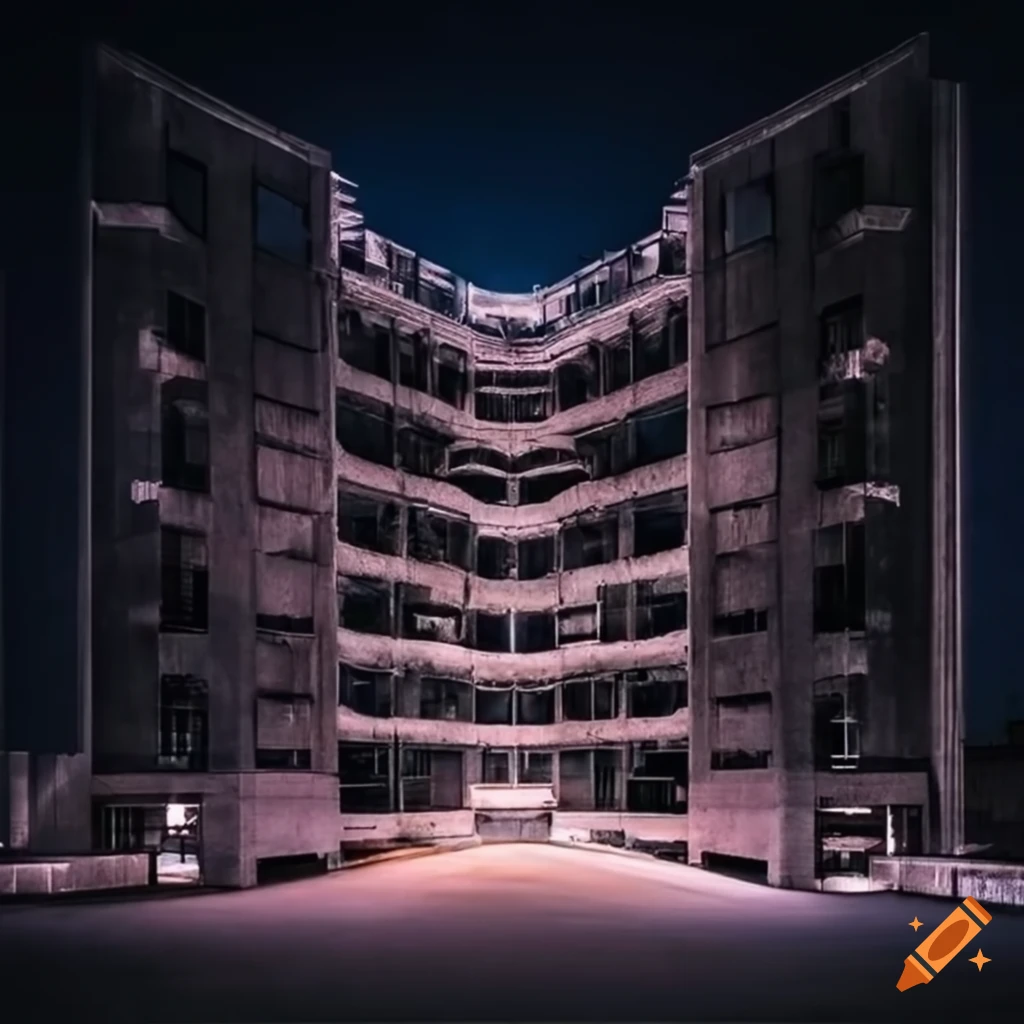 Impressive brutalist-style building photographed at night hd