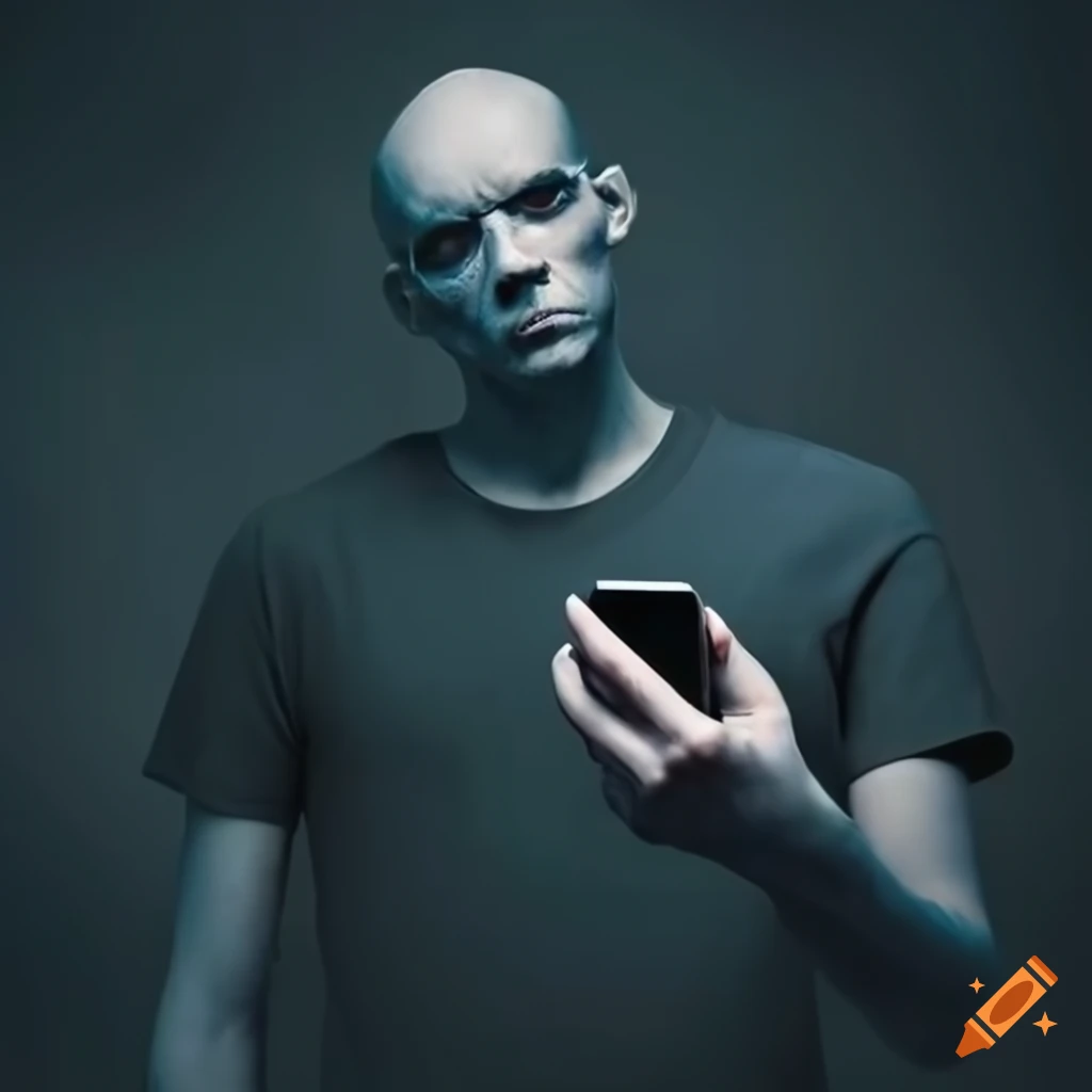 Man standing in a dark, holding phone in front of him, dark themed on ...