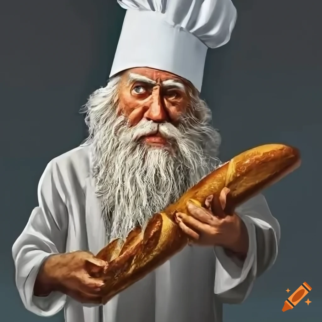 Portrait of a baker wizard wearing a chef wizard hat, middle aged man ...