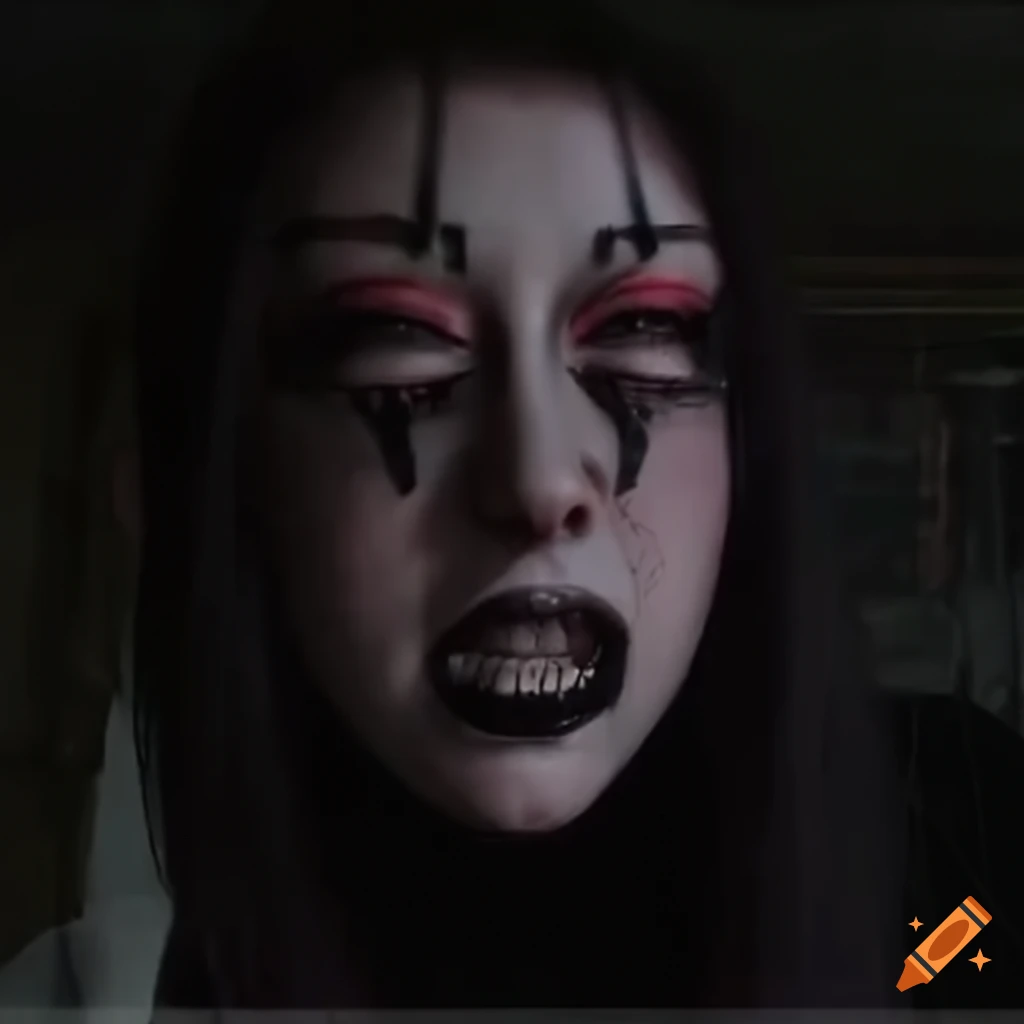 Cyber sad goth crying in tears handing