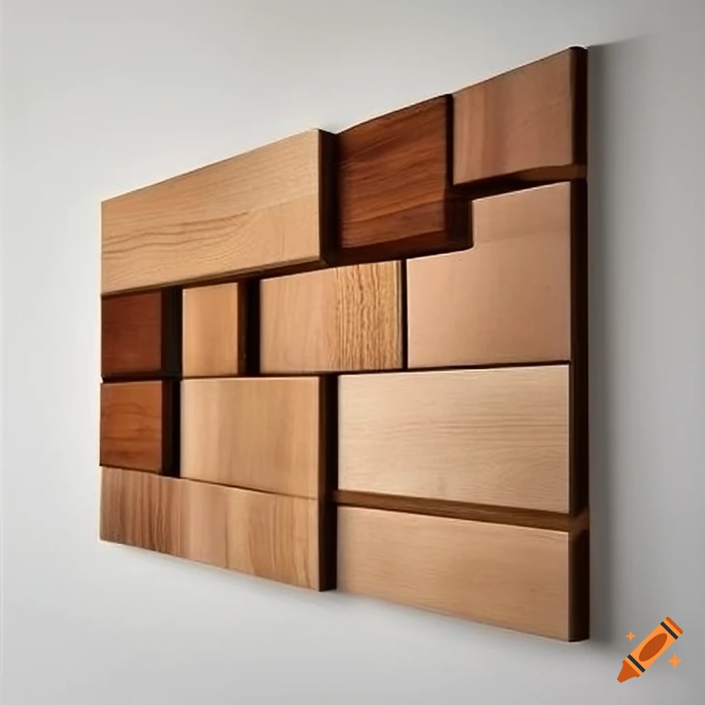 Contemporary wall art made from wood with slim blocks with a flowy and ...