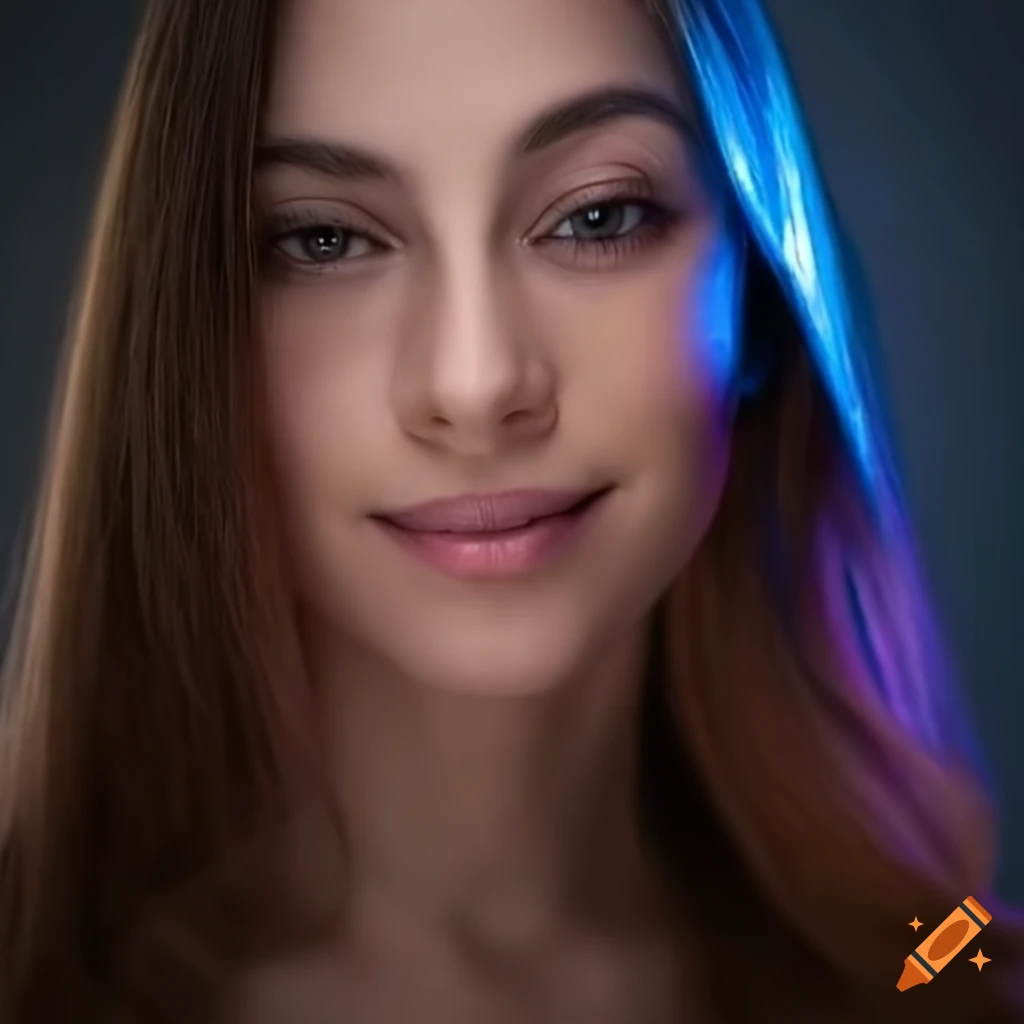 Portrait woman smiling face with lights color 6aff99 on Craiyon