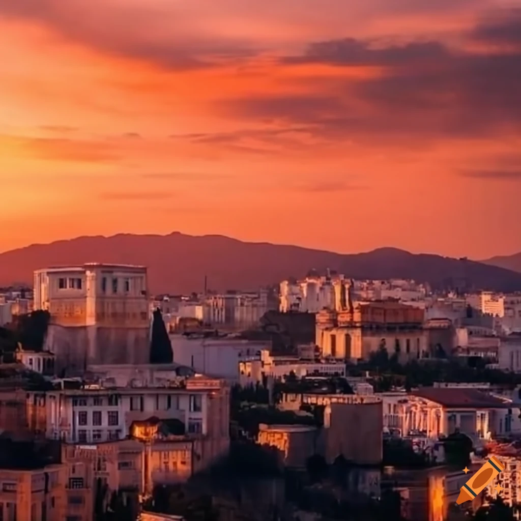 Athens skyline spectacular sunset sky