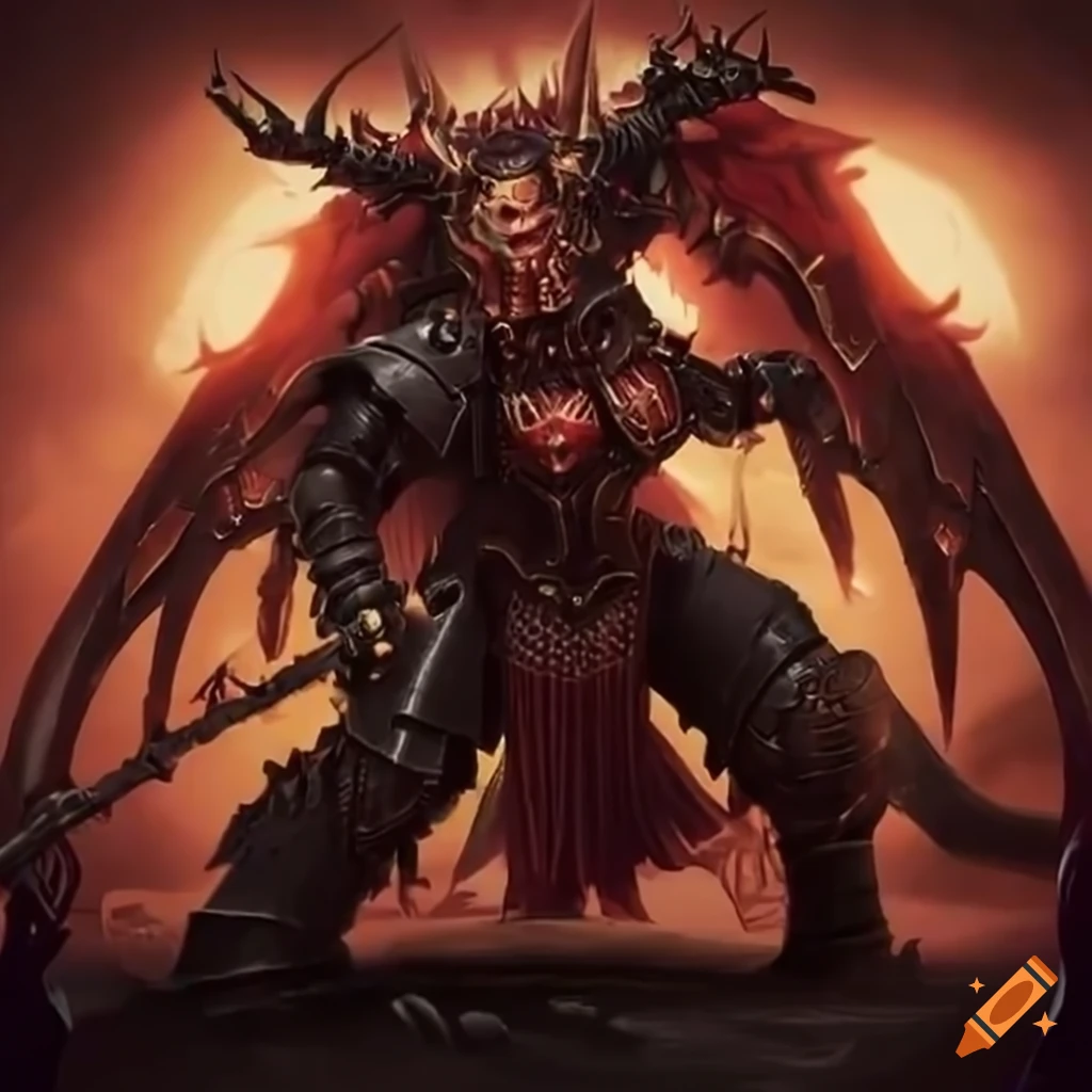 A sister of battle in combat against a daemon from warhammer 40k