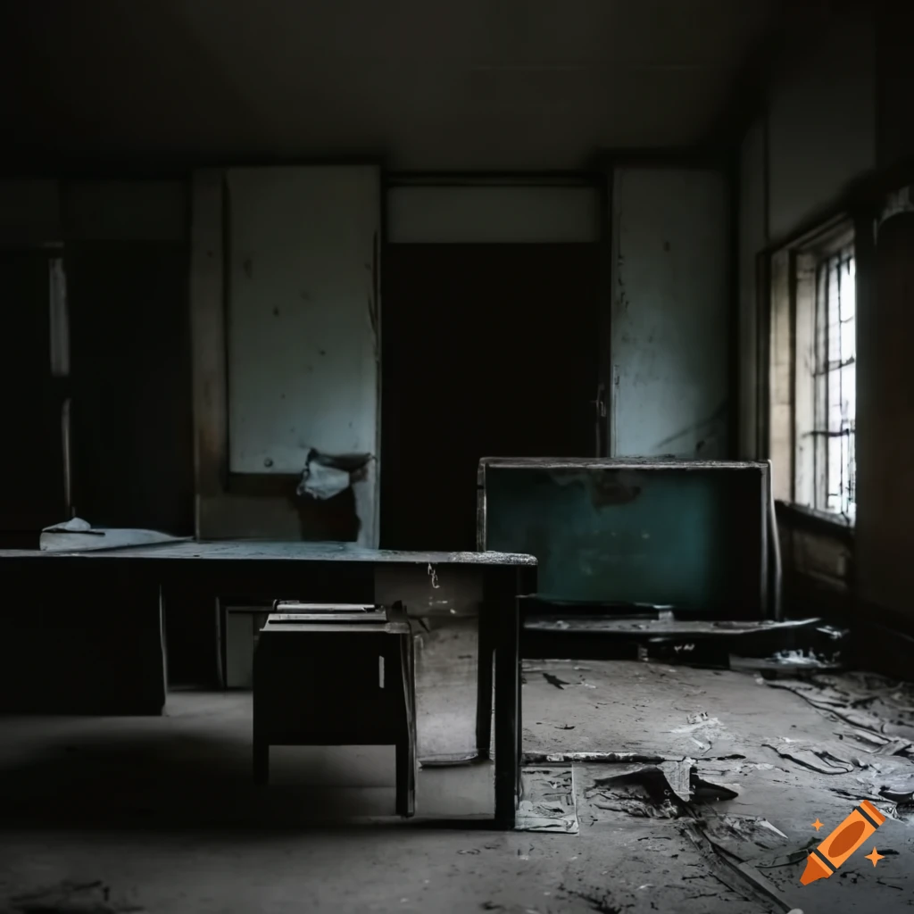Desk in a deserted security office of an abandoned factory