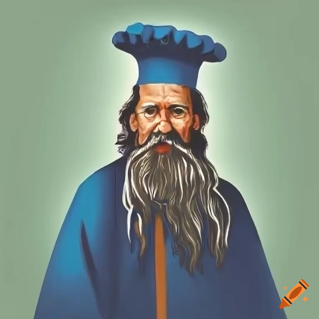 Portrait of a baker wizard wearing a chef wizard hat, middle aged man ...