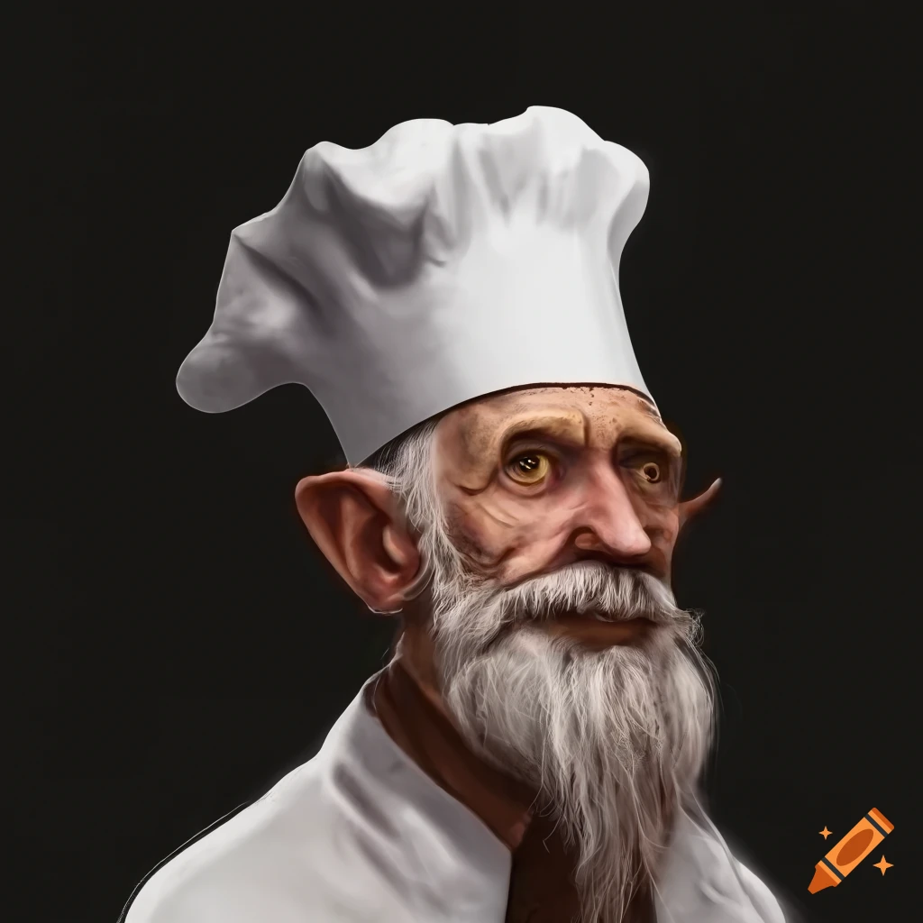 Portrait of a baker wizard hybrid wearing a chef wizard hat, middle ...