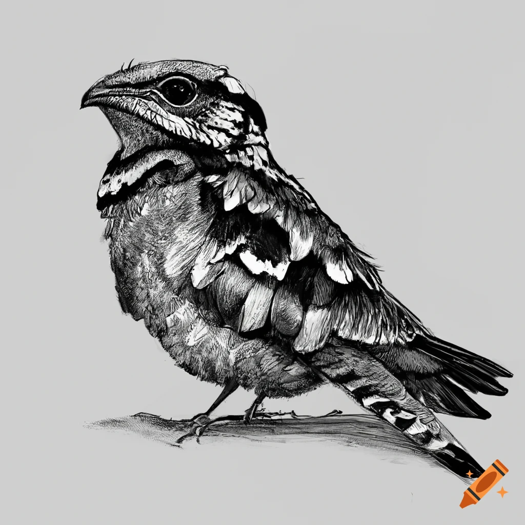 Nightjar sketch black and white on Craiyon