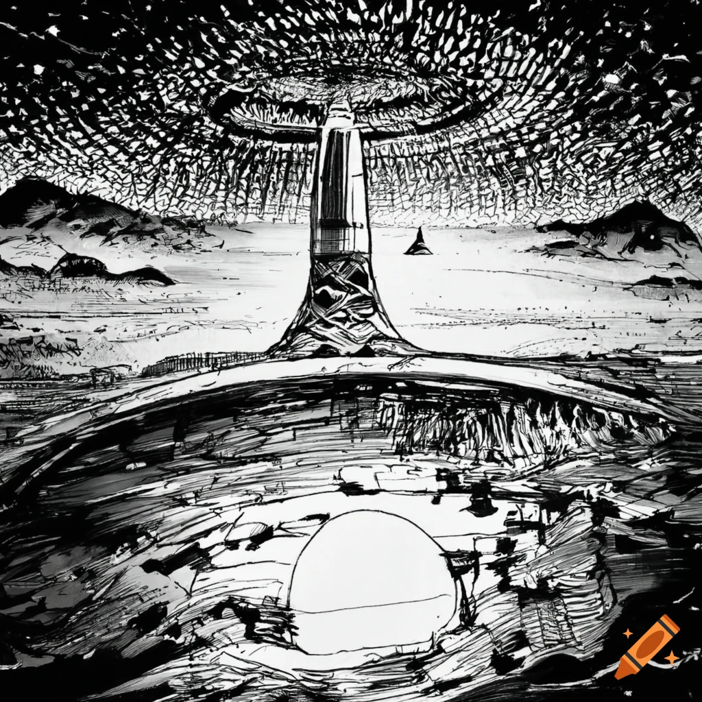 They lifted off from spaceport, into a scaled dawn, black and white ink ...