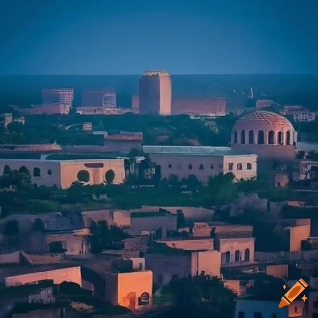 Global view of the town of bamako with a greek arena within the city on ...
