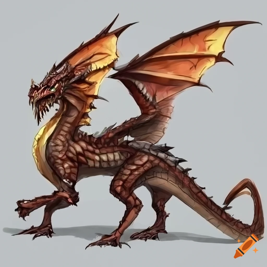 Full body dragon concept designs, side view