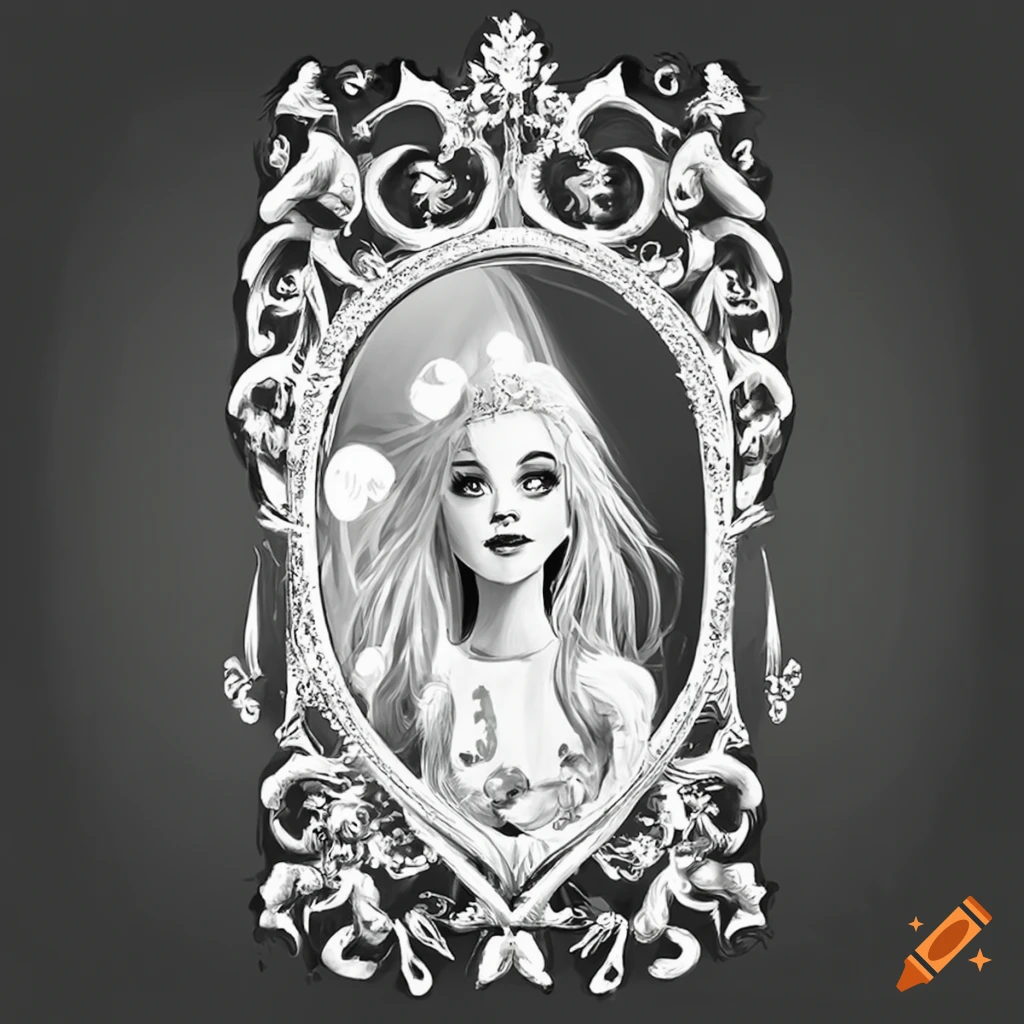 Fairytale characters gathered around a magical mirror on Craiyon