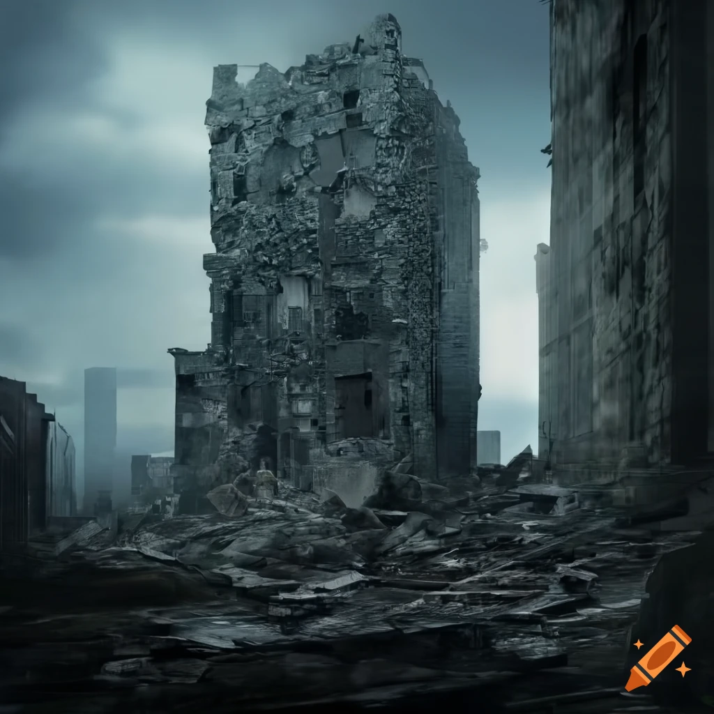 Photo of a skyscraper in ruins, realistic, 2k, precise edges, realistic ...