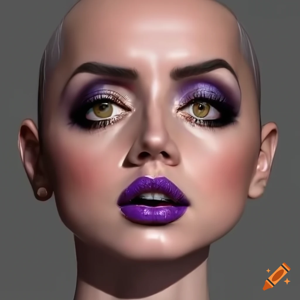 Artistic 3D rendering of Ana De Armas with a shaved head, and "smokey ...