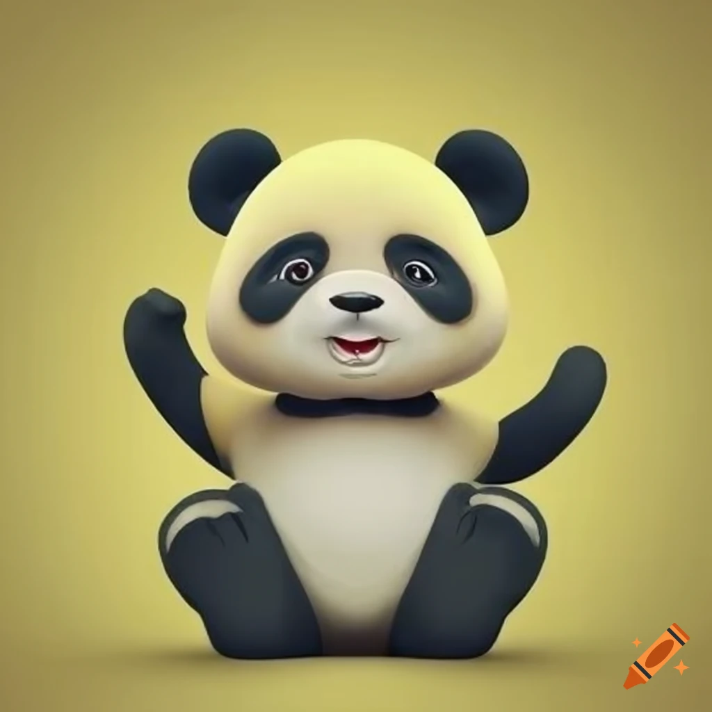 Yellow cartoon panda with four eyes