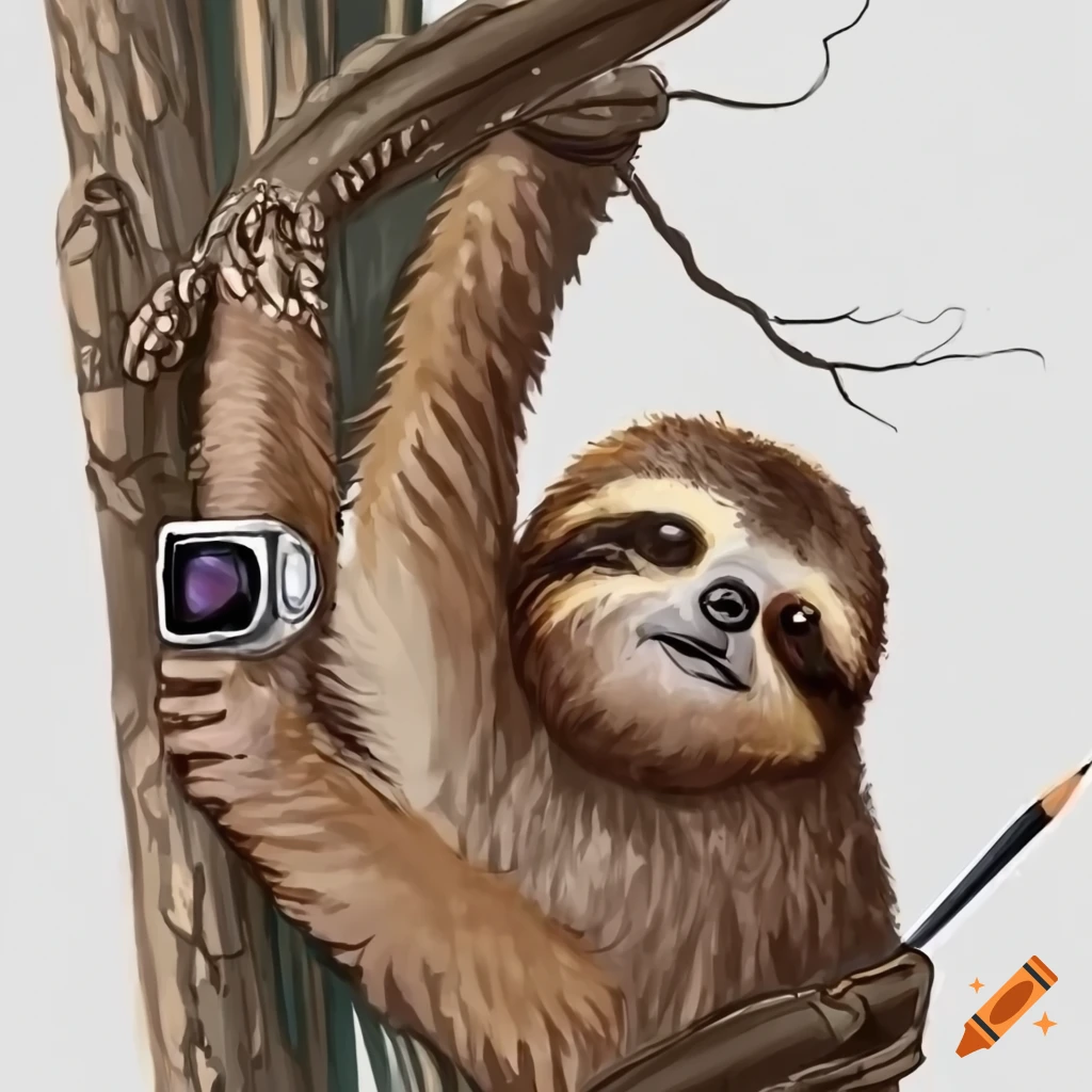 Sloth with camera pencil draw